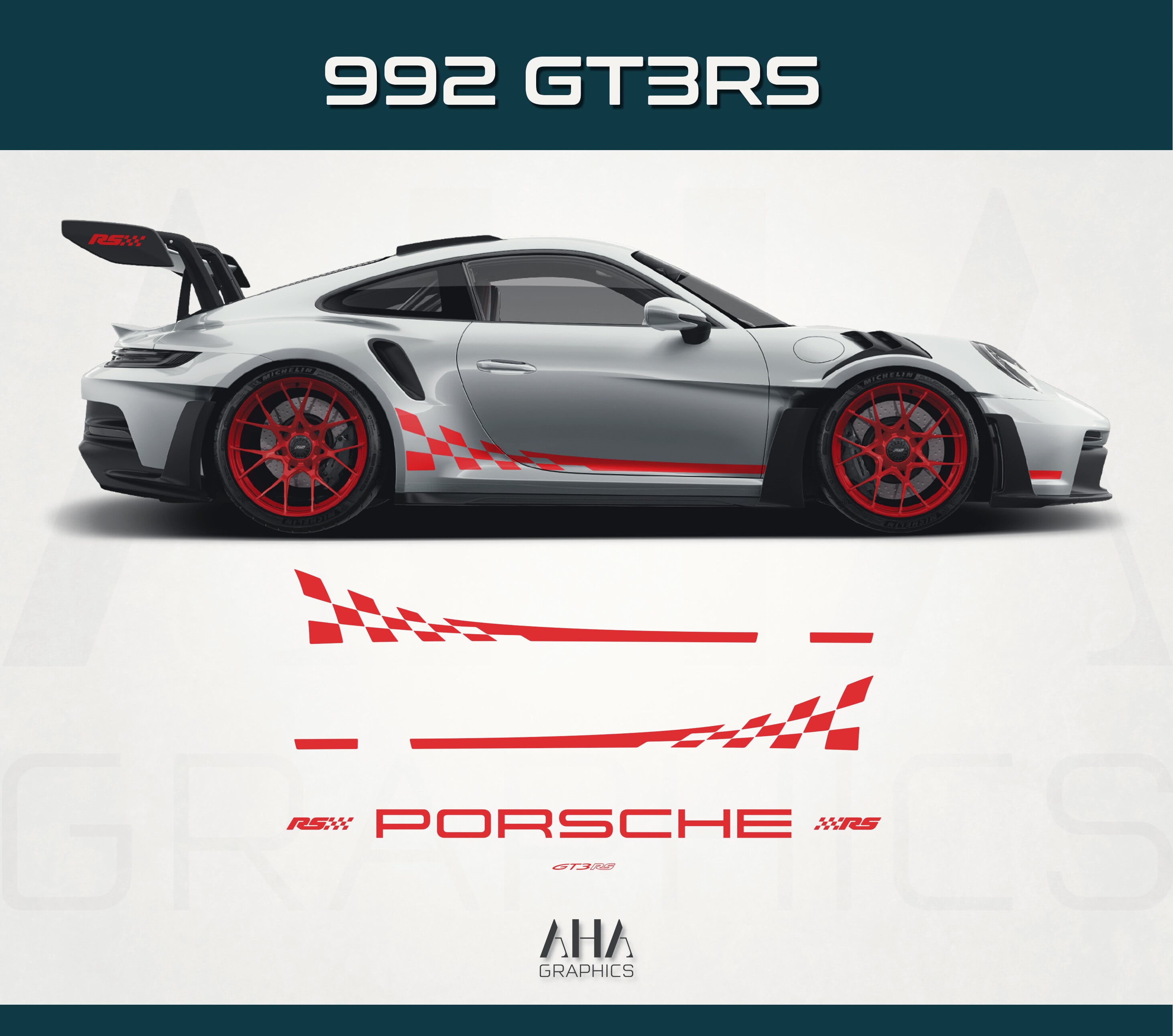 Porsche 992 GT3 RS Checkered Side Stripes Decals – AHA Graphics