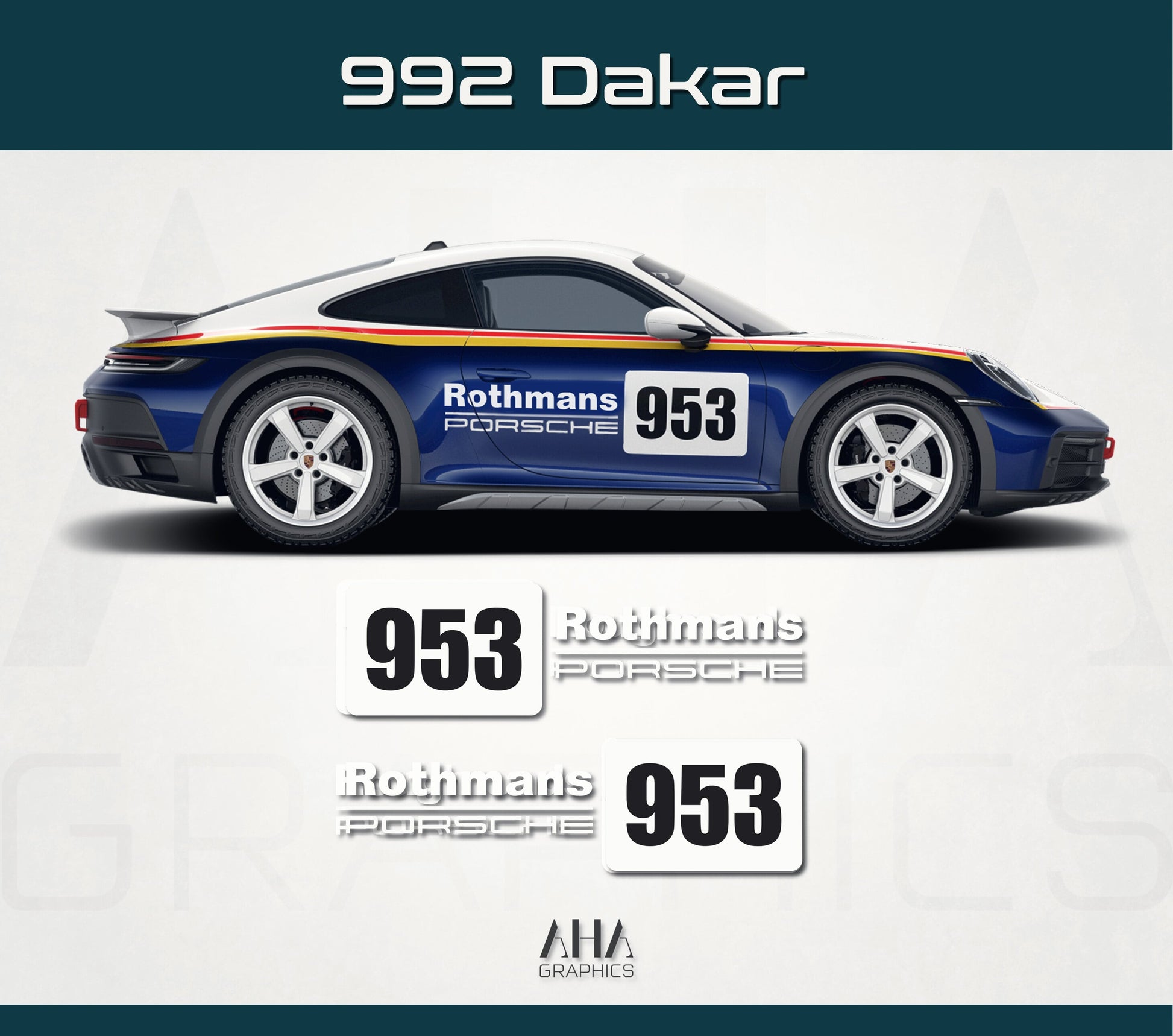 Porsche 911 Dakar 992 Rothmans Side Decals – AHA Graphics